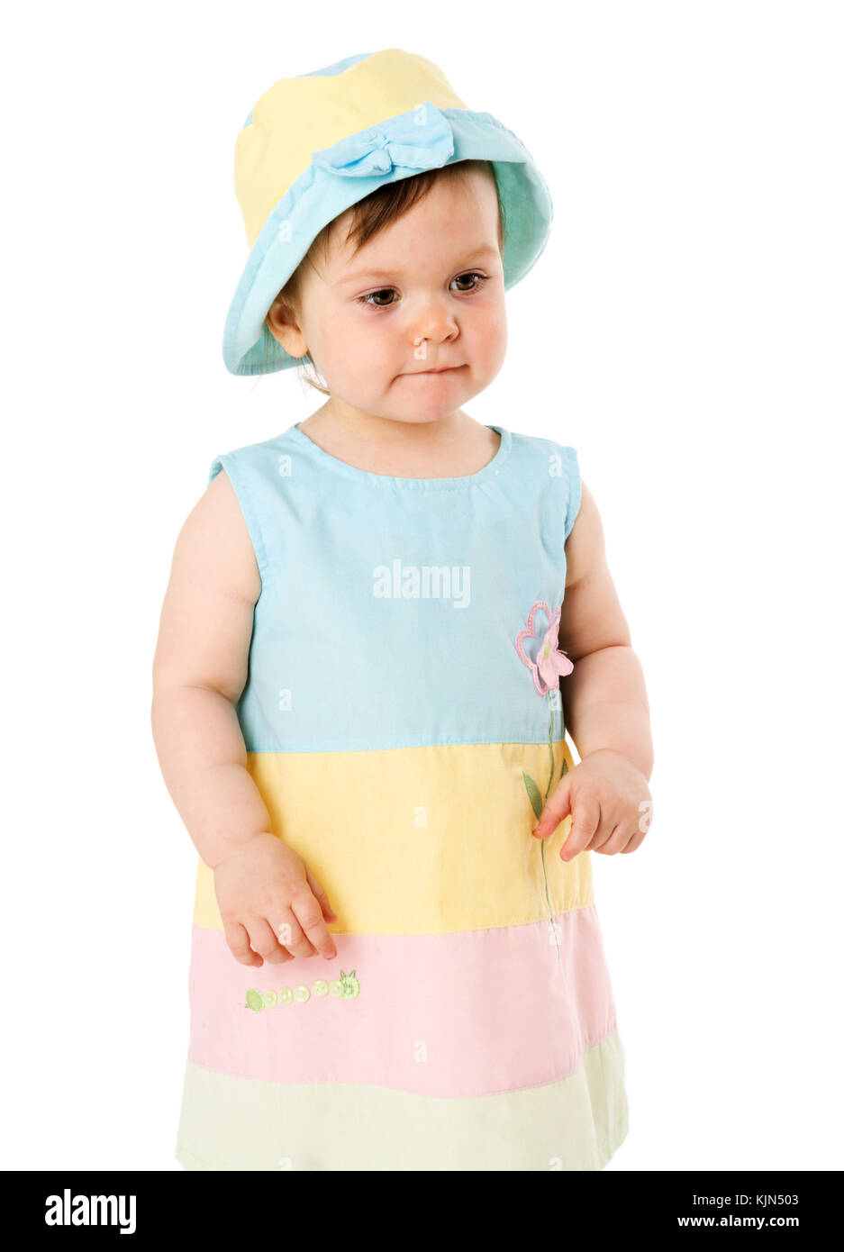 Baby Girl one year old wearing panama isolated on white Stock Photo - Alamy