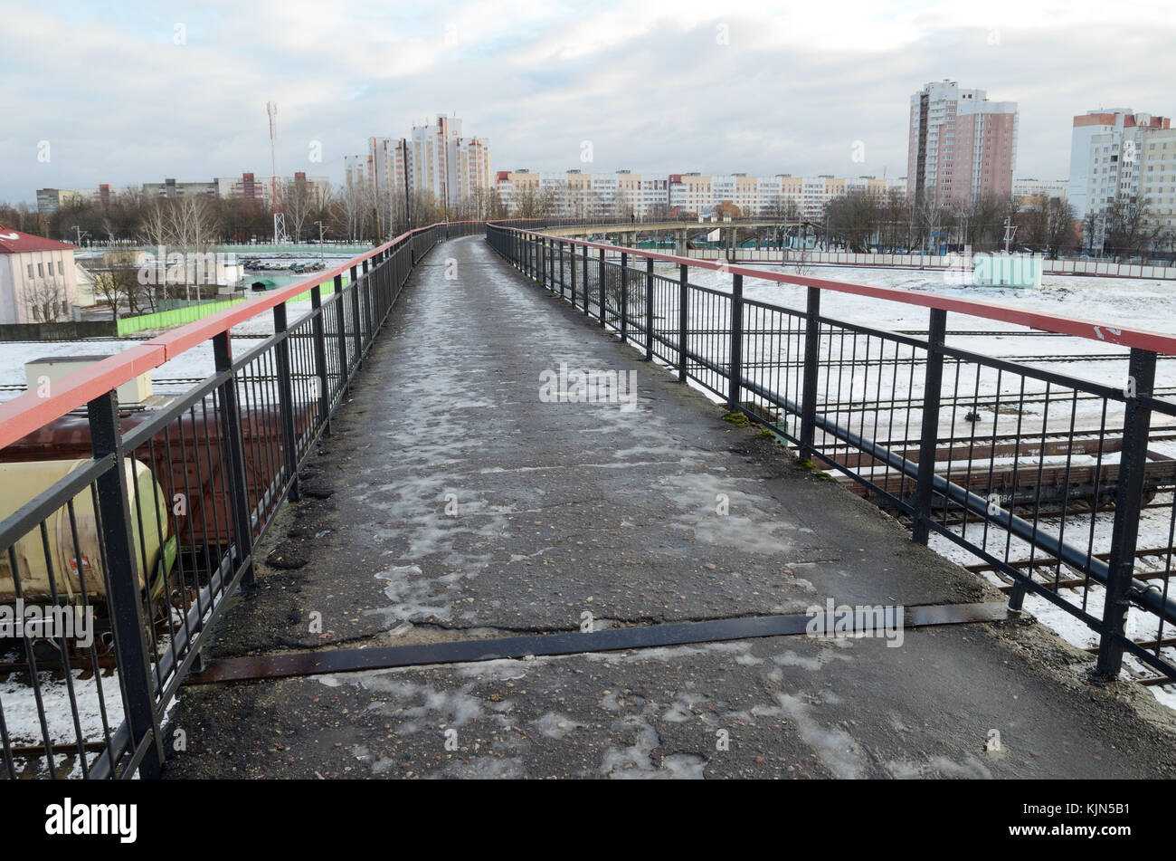 Pedestrian crossing over the railway provides a safe transition Stock ...