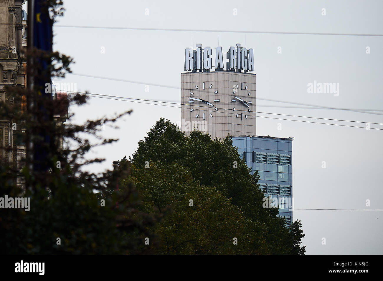 Central station clock tower in Riga, Latvia Stock Photo - Alamy