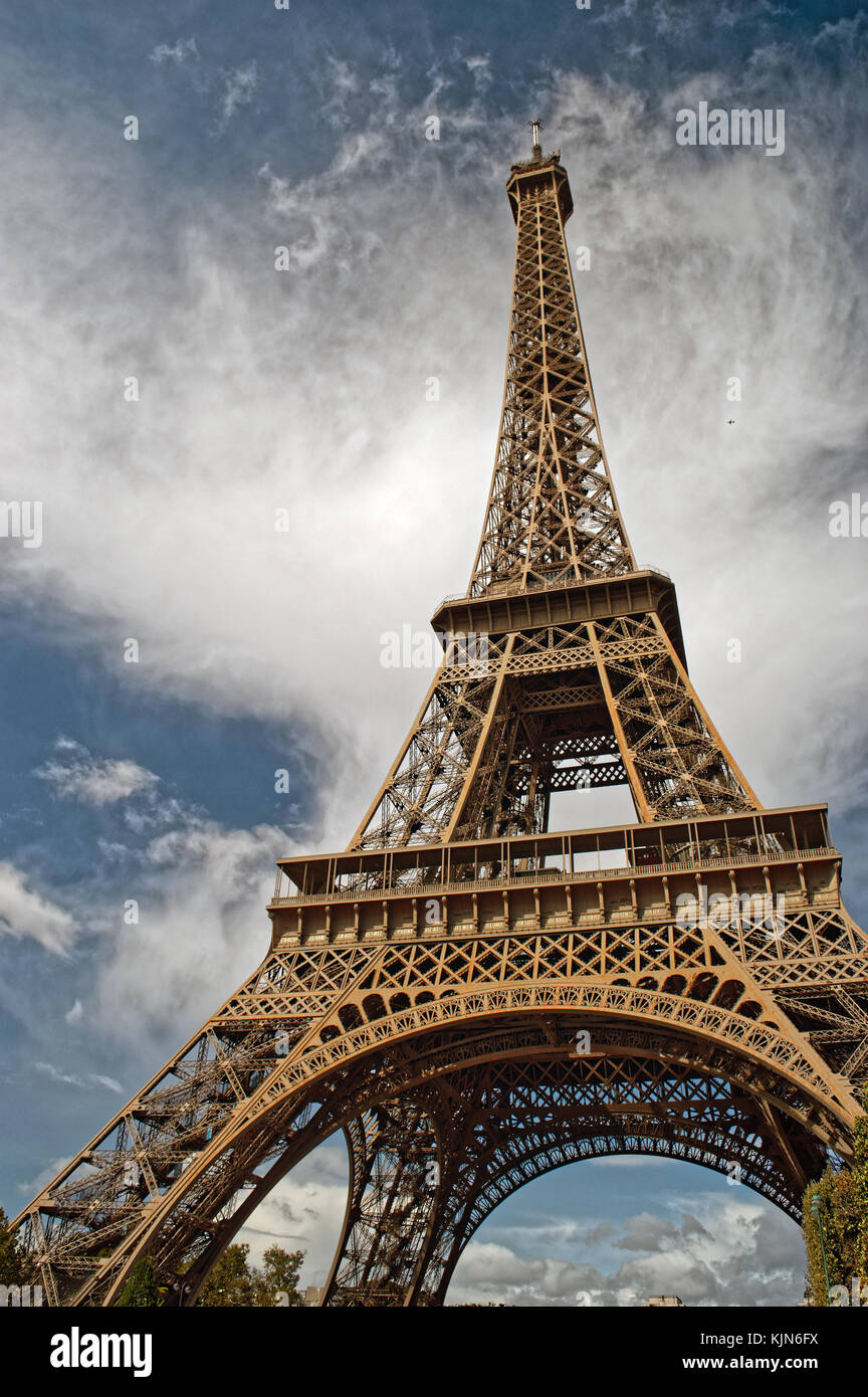 Eiffel Tower, Paris against a blue sky - HDR view Stock Photo - Alamy