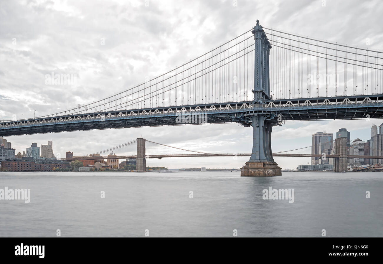 HDR view of two bridges on the East River Stock Photo - Alamy
