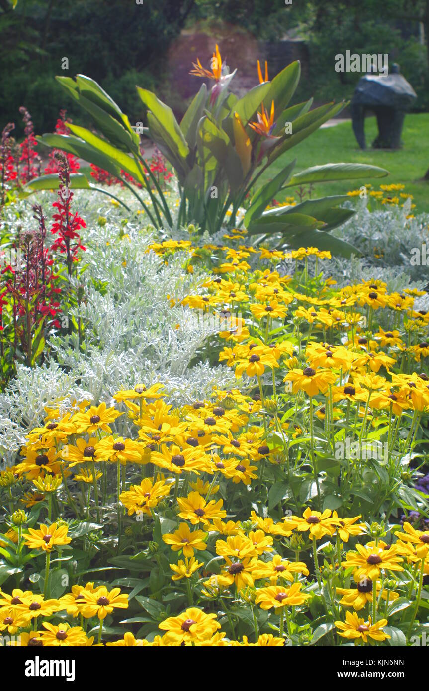 Garden with plenty of blooming Flowers Stock Photo - Alamy