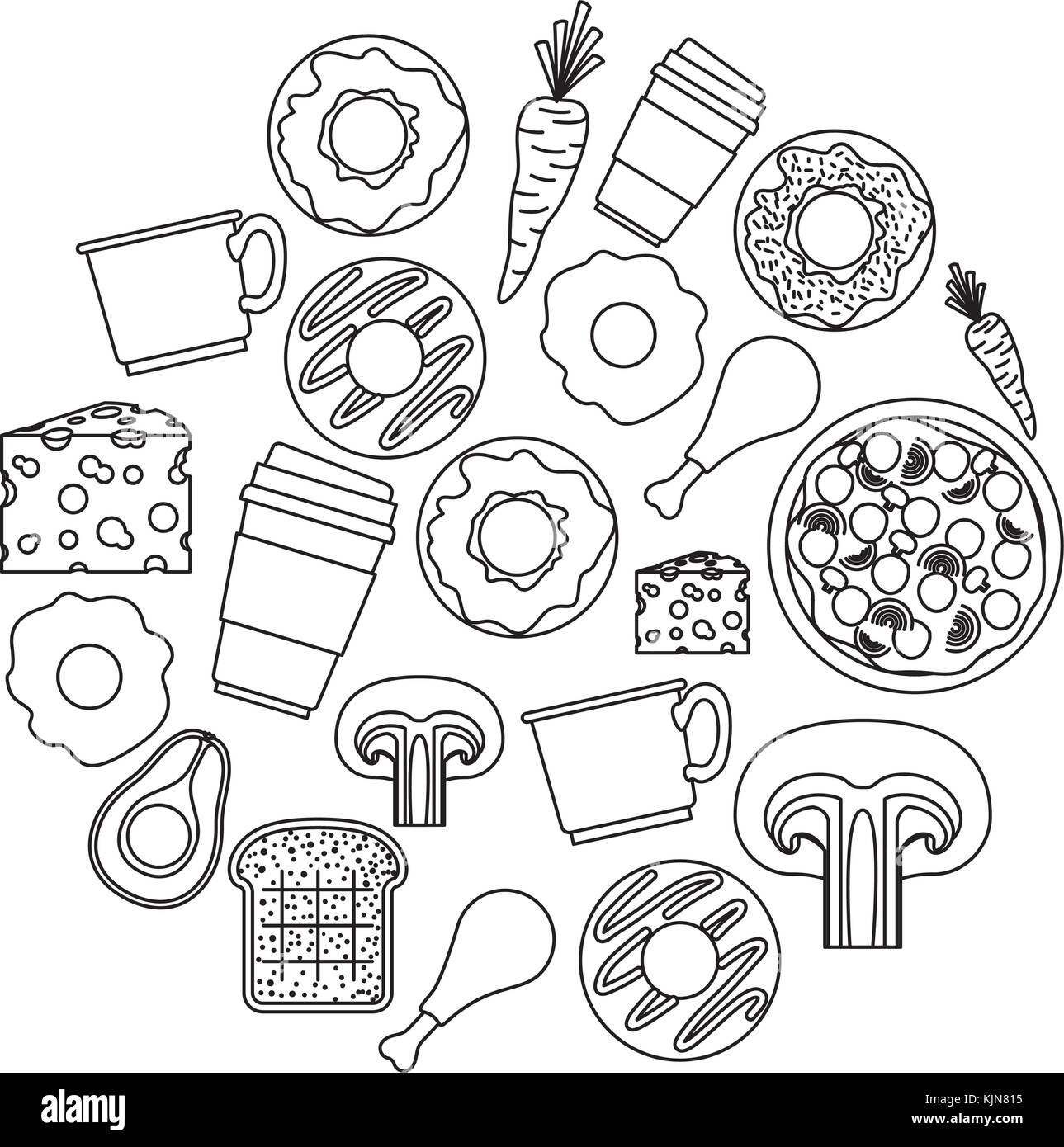 food set in monochrome silhouette on white background Stock Vector ...