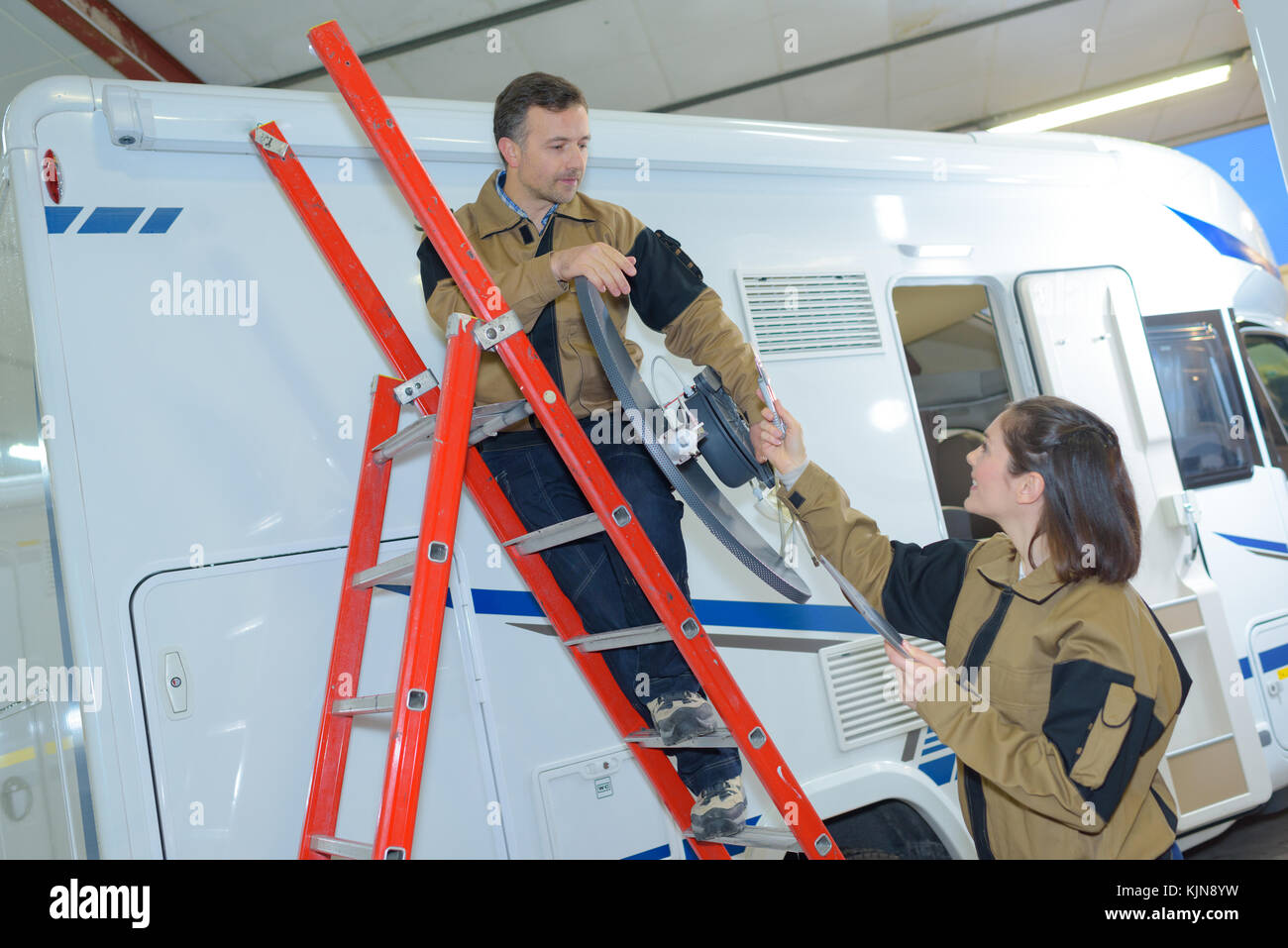 the camper van workers Stock Photo - Alamy