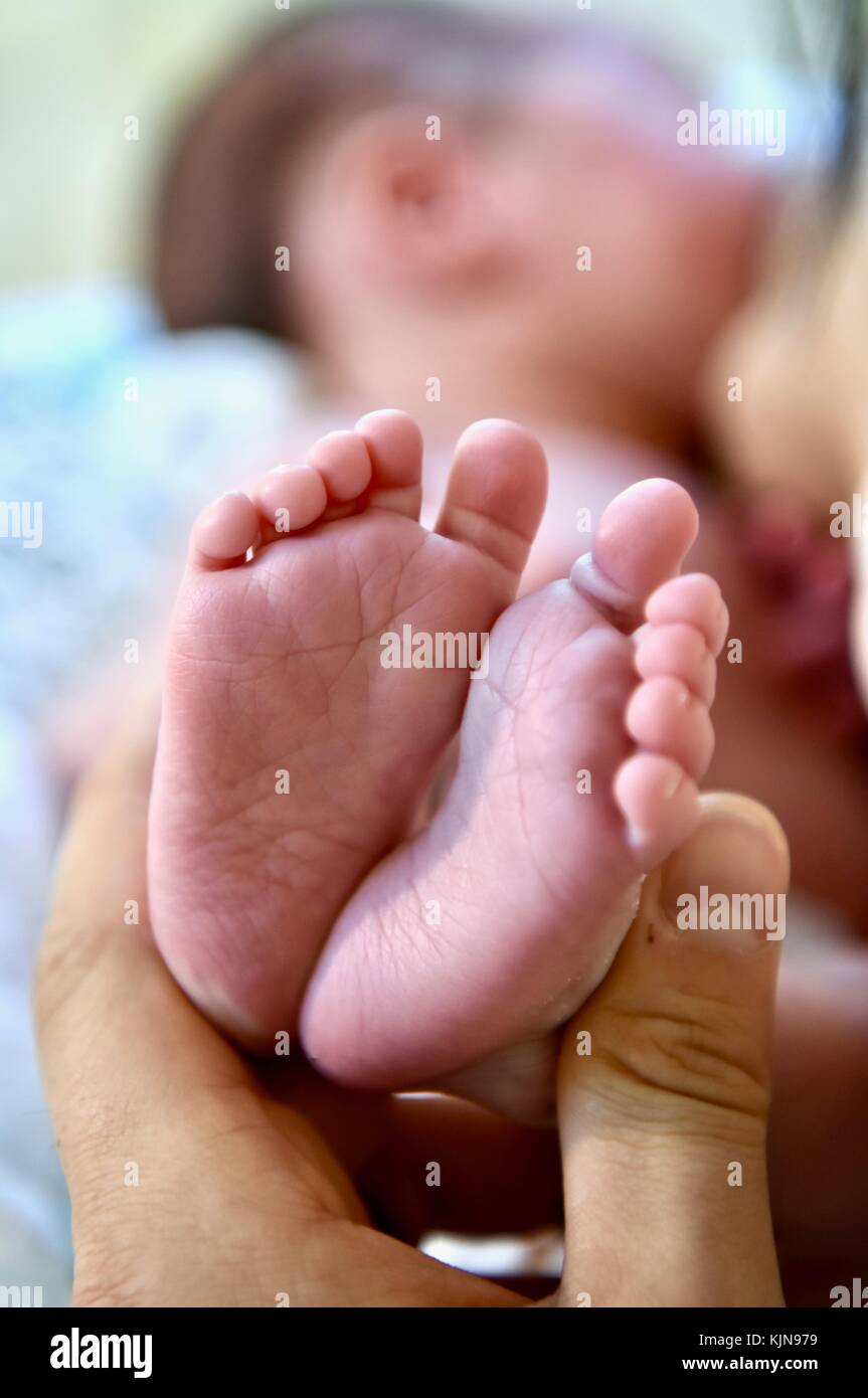 Newborn baby feet with cute little toes Stock Photo - Alamy
