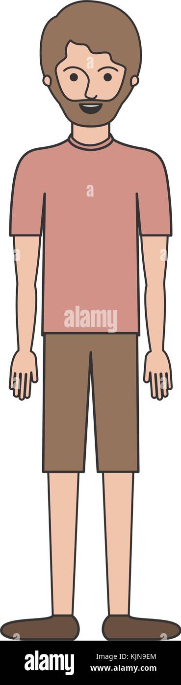 man full body with t-shirt and short pants and shoes with short hair ...