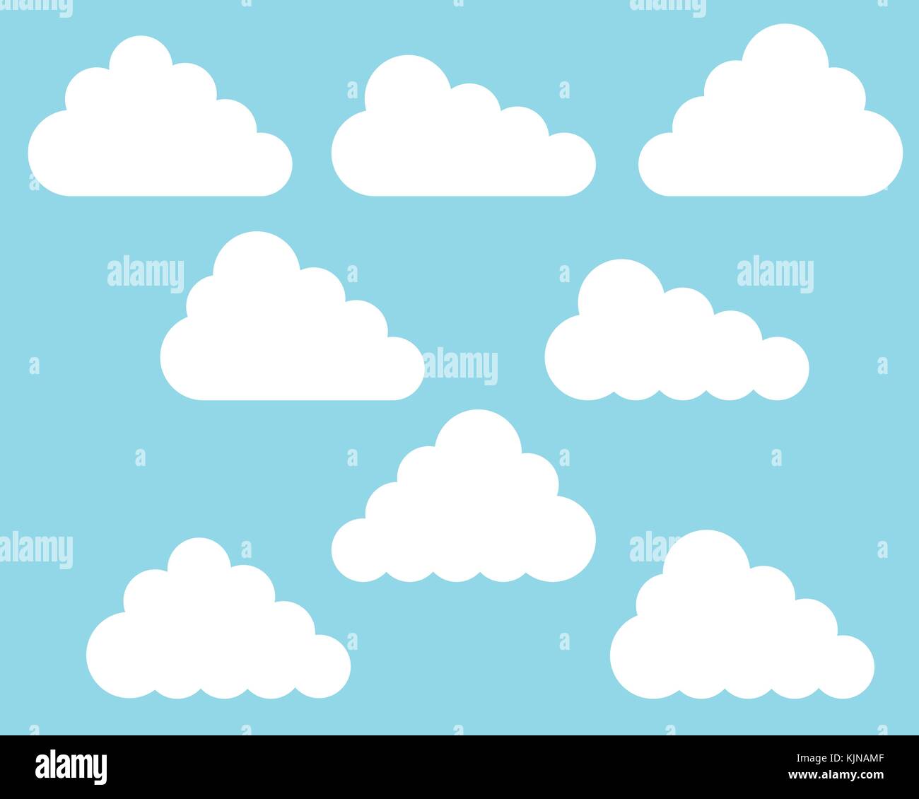 Flat design set of different white clouds on blue sky - vector Stock ...