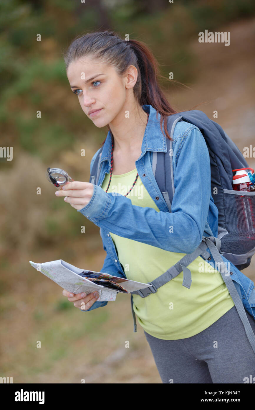 young female hiker trekking in nature Stock Photo - Alamy