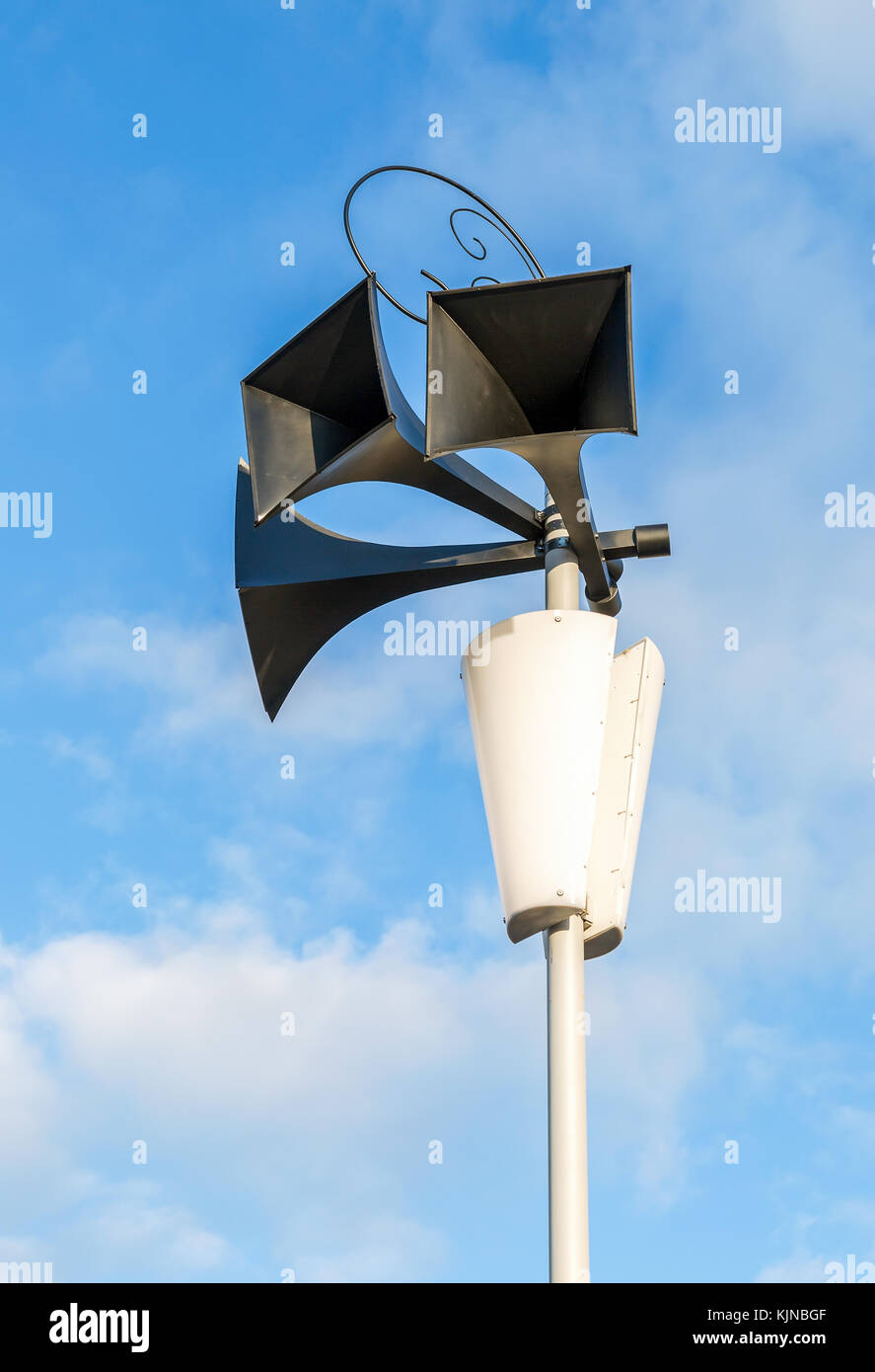 Old retro loudspeakers on the pole against the blue sky Stock Photo - Alamy