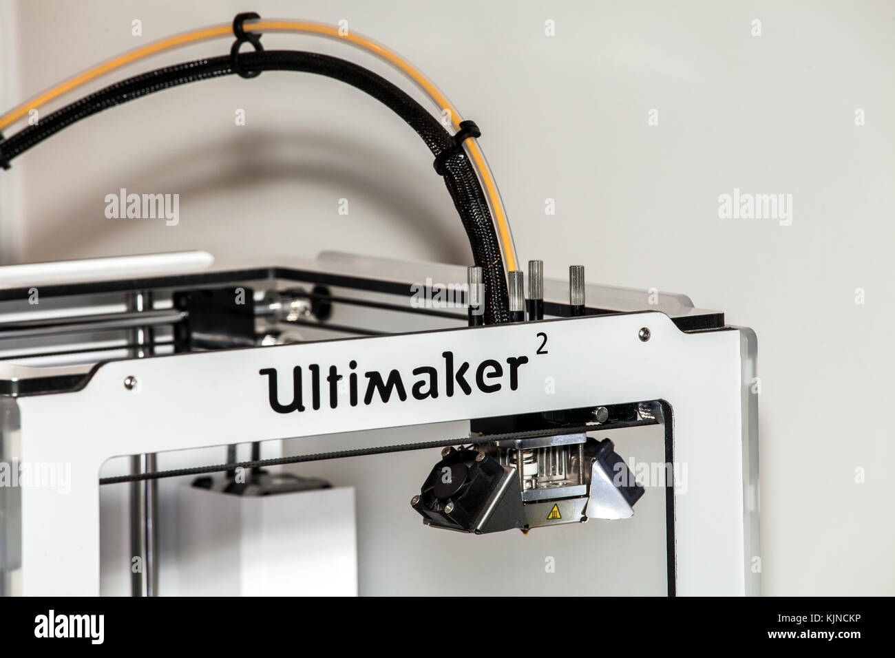 Moscow, Russia - October, 2015: Ultimaker 3d printer printing. Close up ...