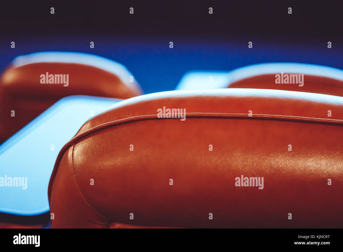 An empty theater with leather chairs. Rear view Stock Photo - Alamy