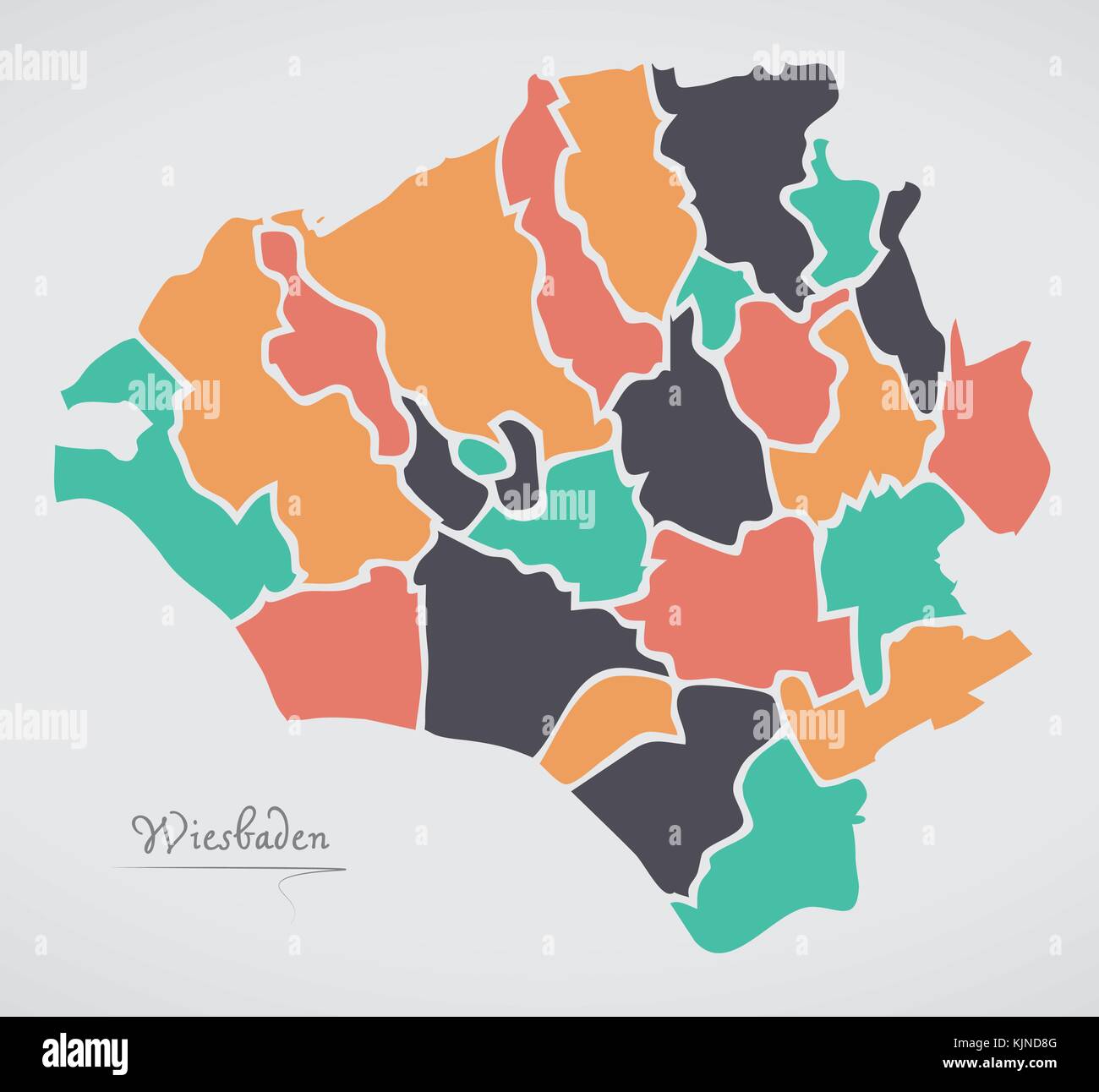 Wiesbaden Map with boroughs and modern round shapes Stock Vector Image ...