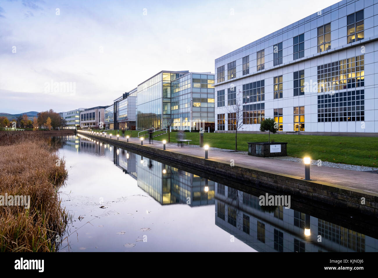 Night view of modern business district in Edinburgh Park development in ...