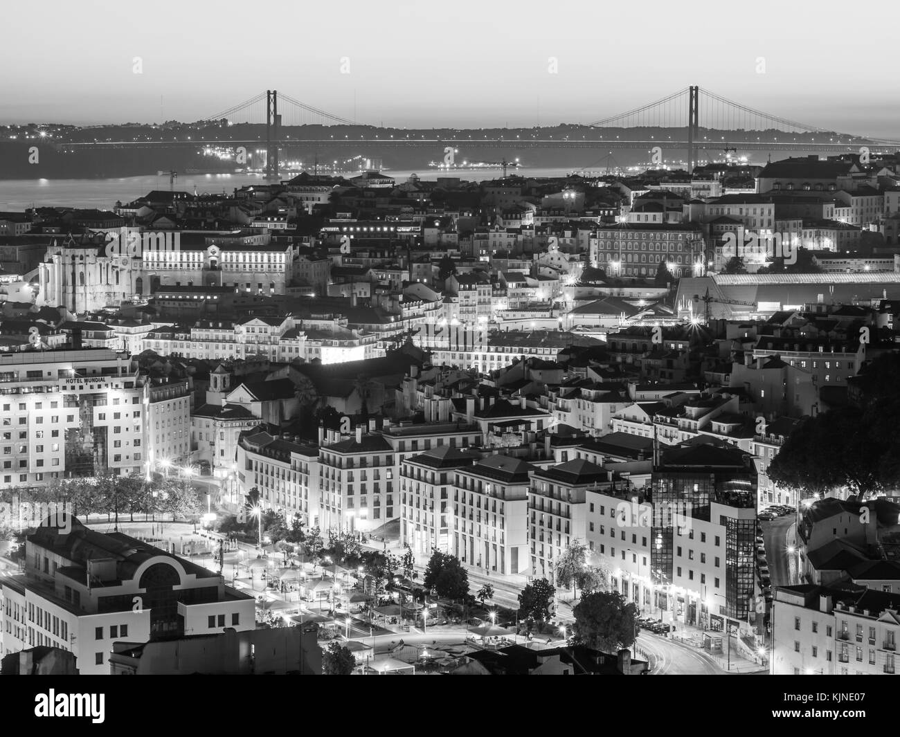 Lisbon night view bridge Black and White Stock Photos & Images - Alamy