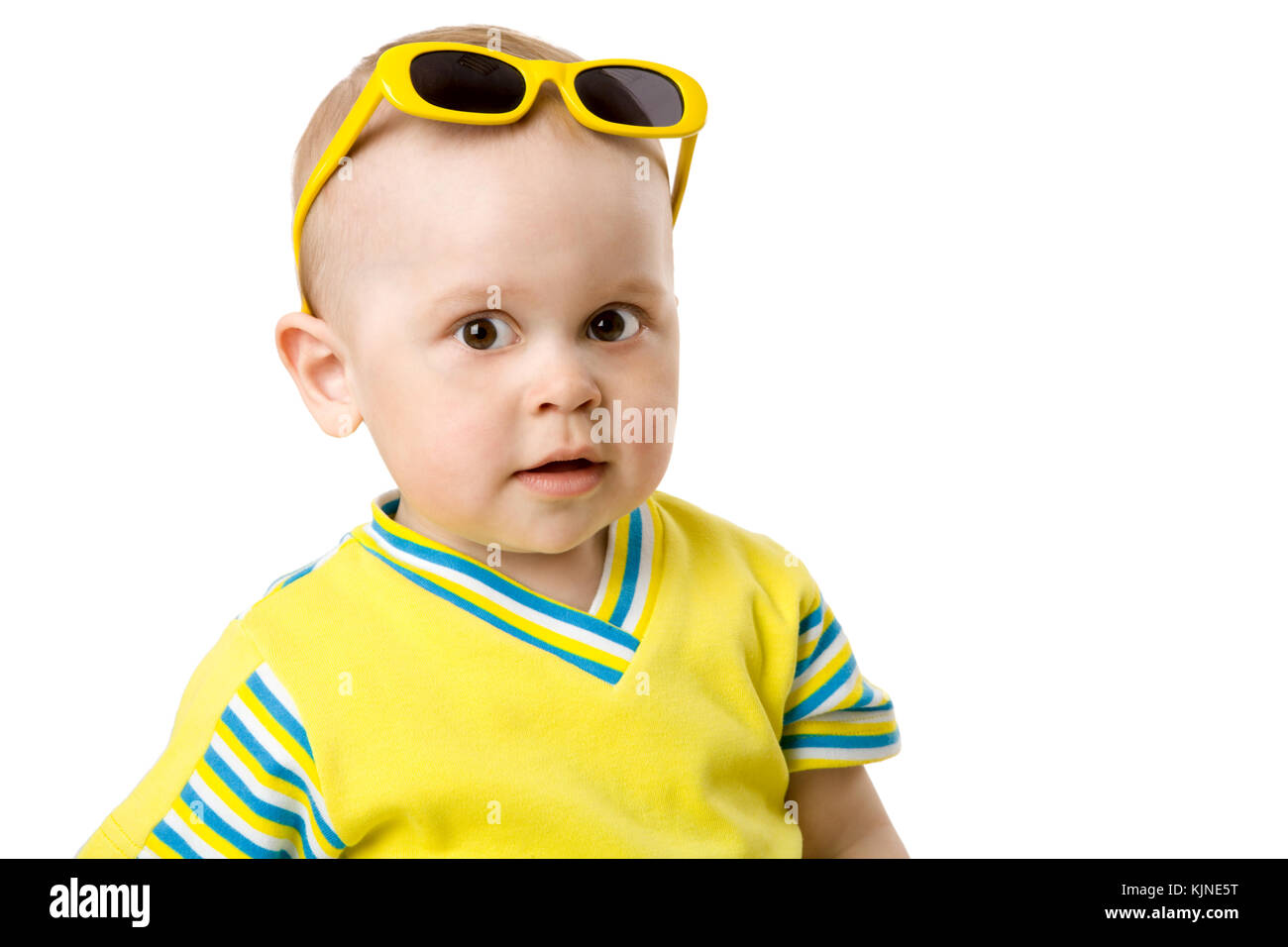 toddler boy portrait wearing yellow isolated on white Stock Photo - Alamy