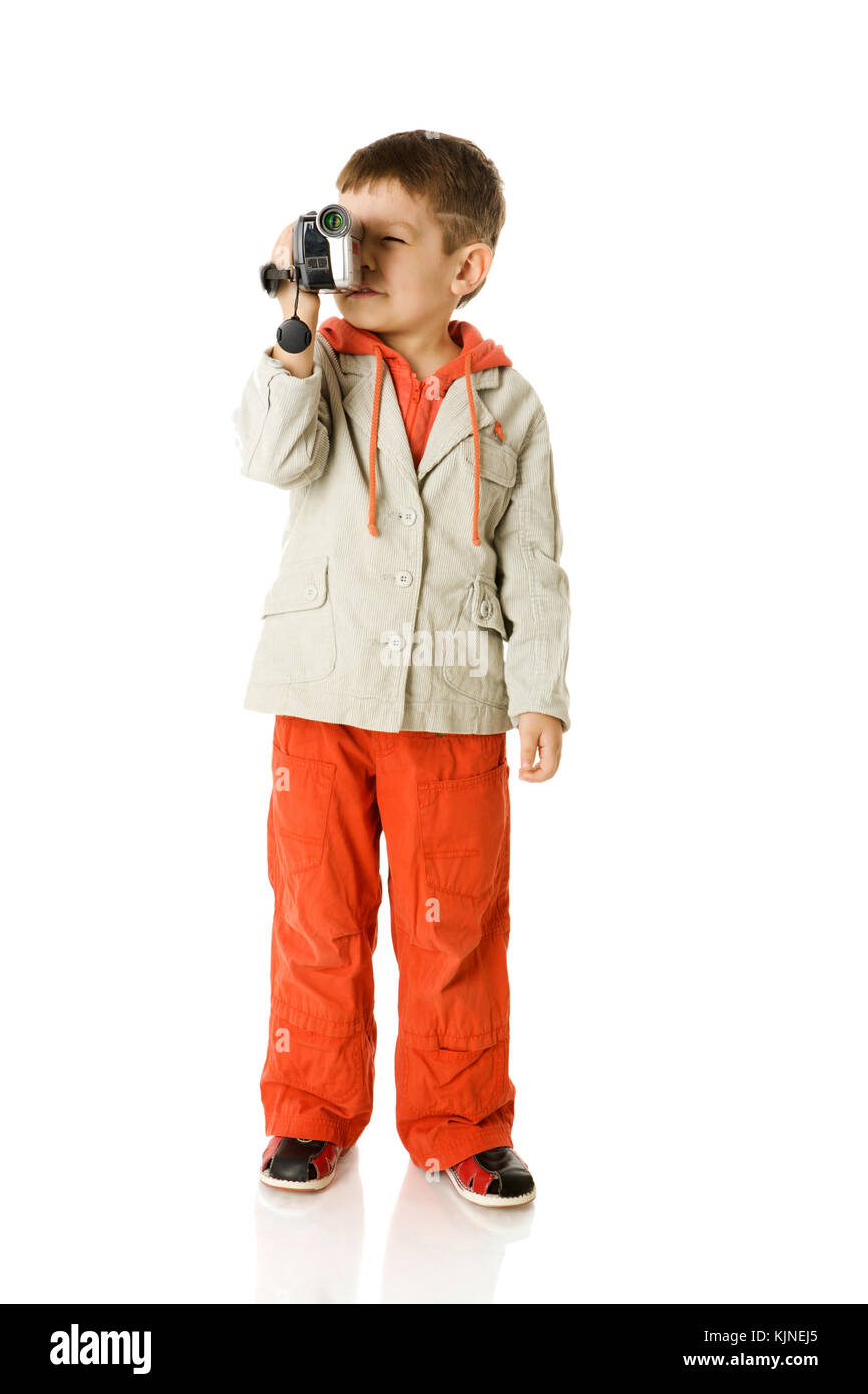 Little boy shooting film with digital camera isolated Stock Photo - Alamy