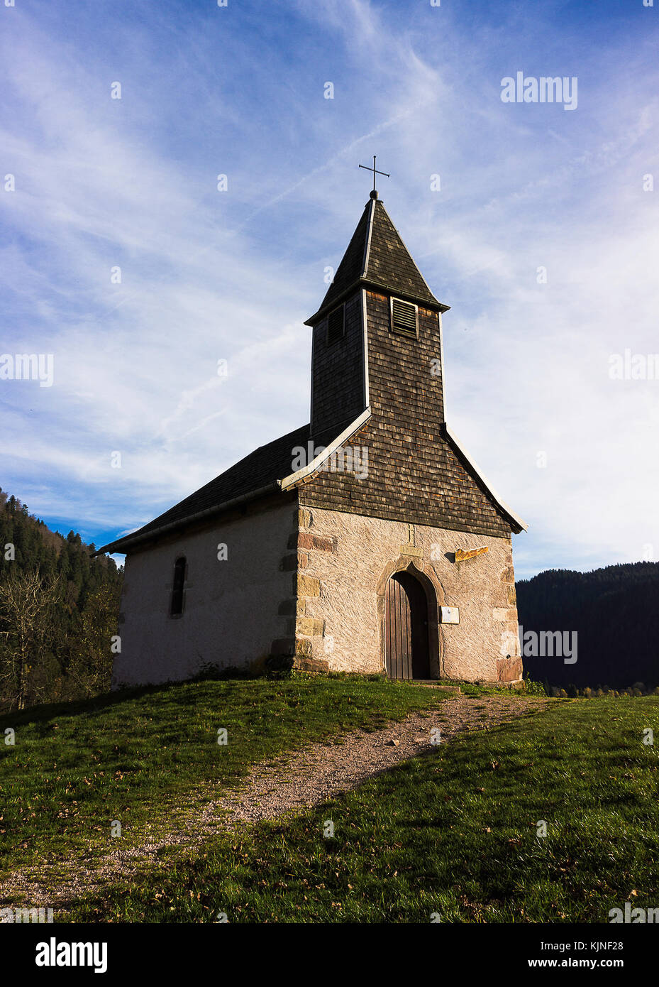 The St-Florent chapel near the Lake of Longemer (Vosges, France) in ...