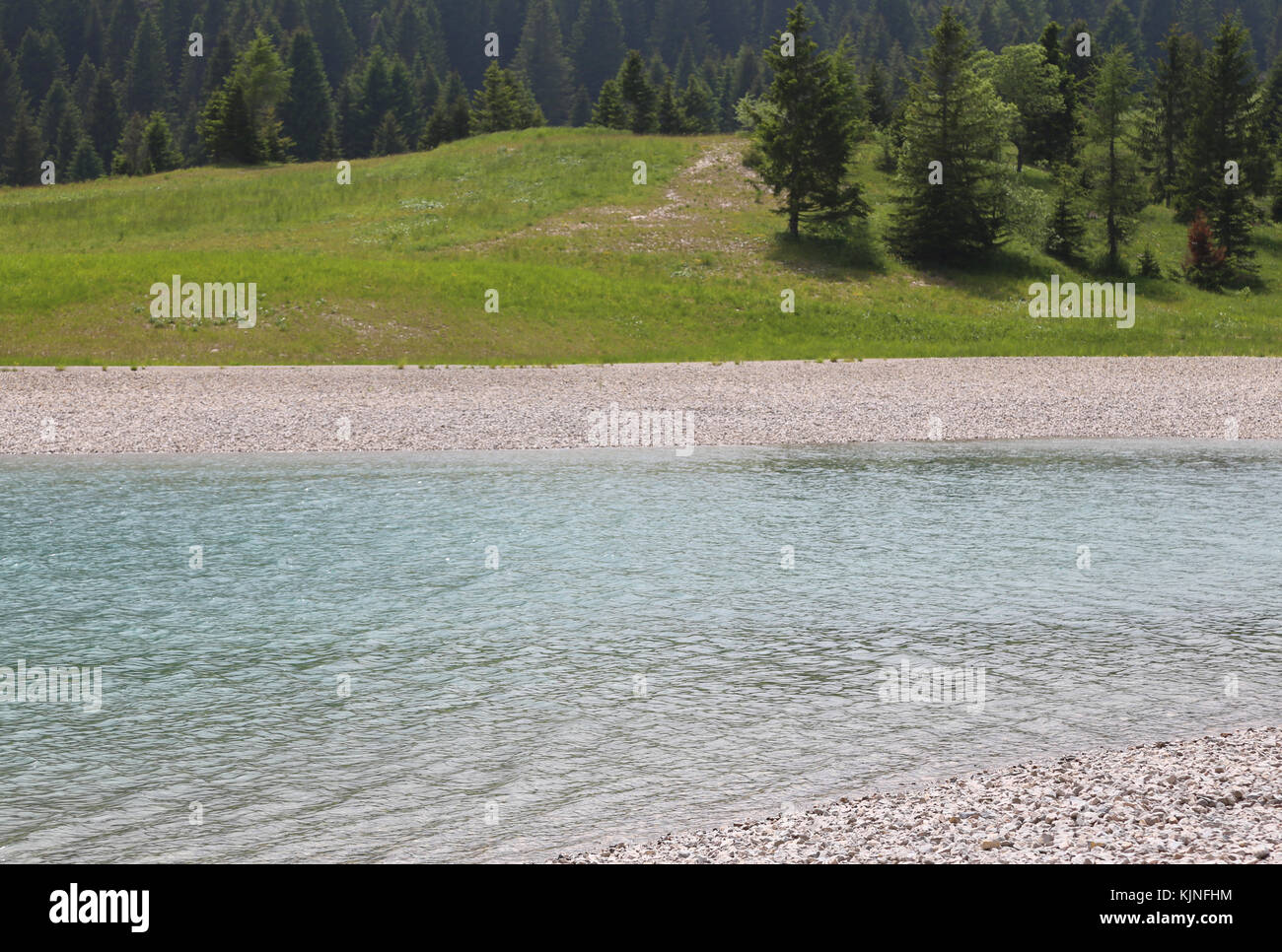 beautiful Alpine lake in northern Italy with clear water and nobody ...