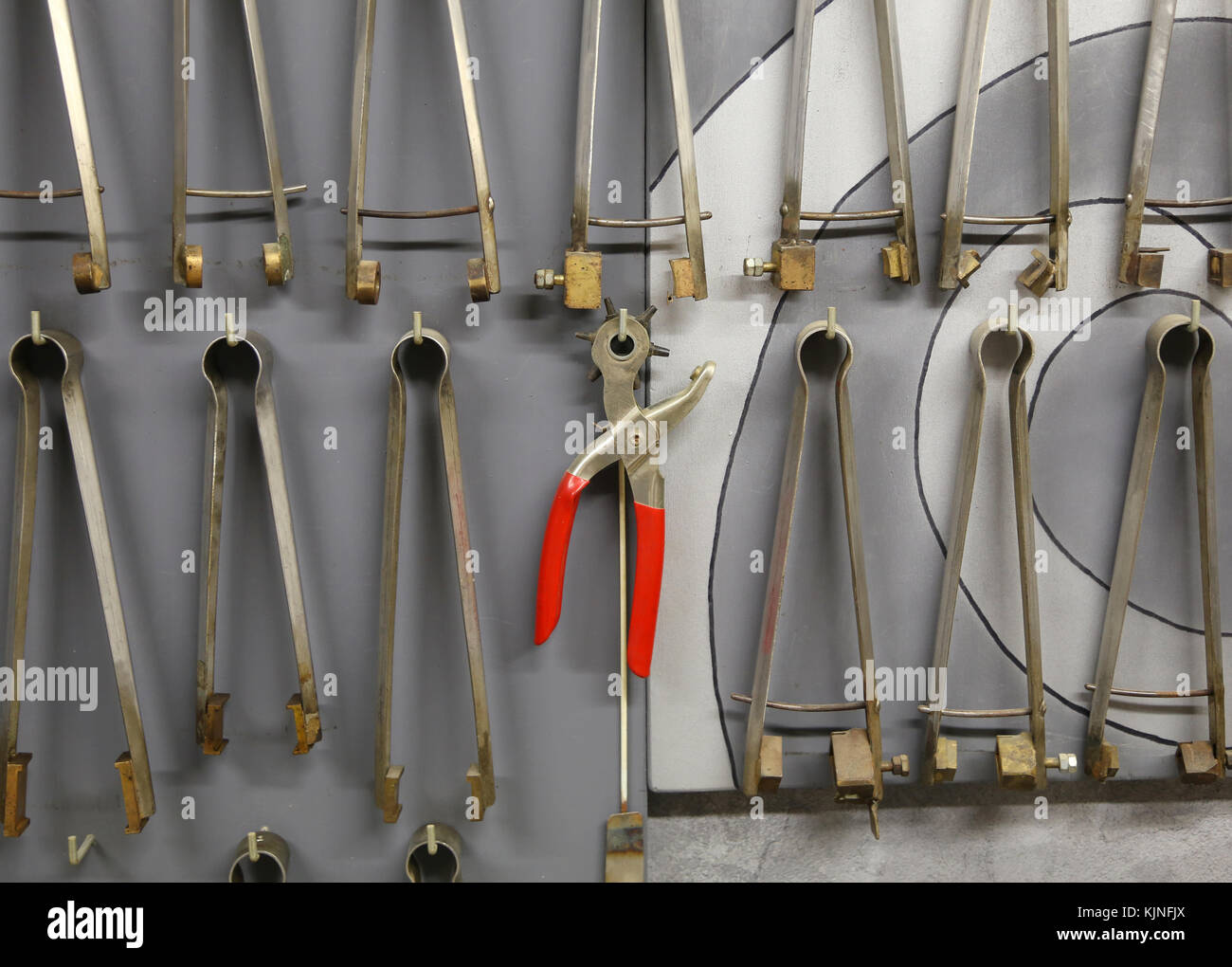 many glass processing tools in the artisan shop in Italy Stock Photo ...