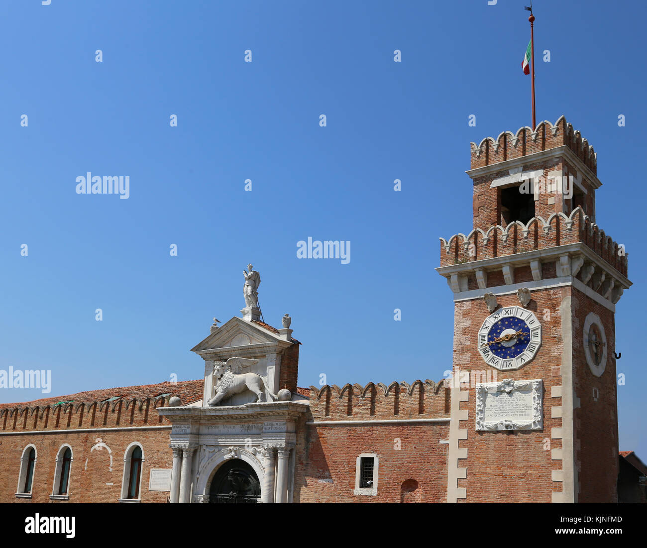 Venice Italy clock tower of an ancient palace called Arsenale Stock ...