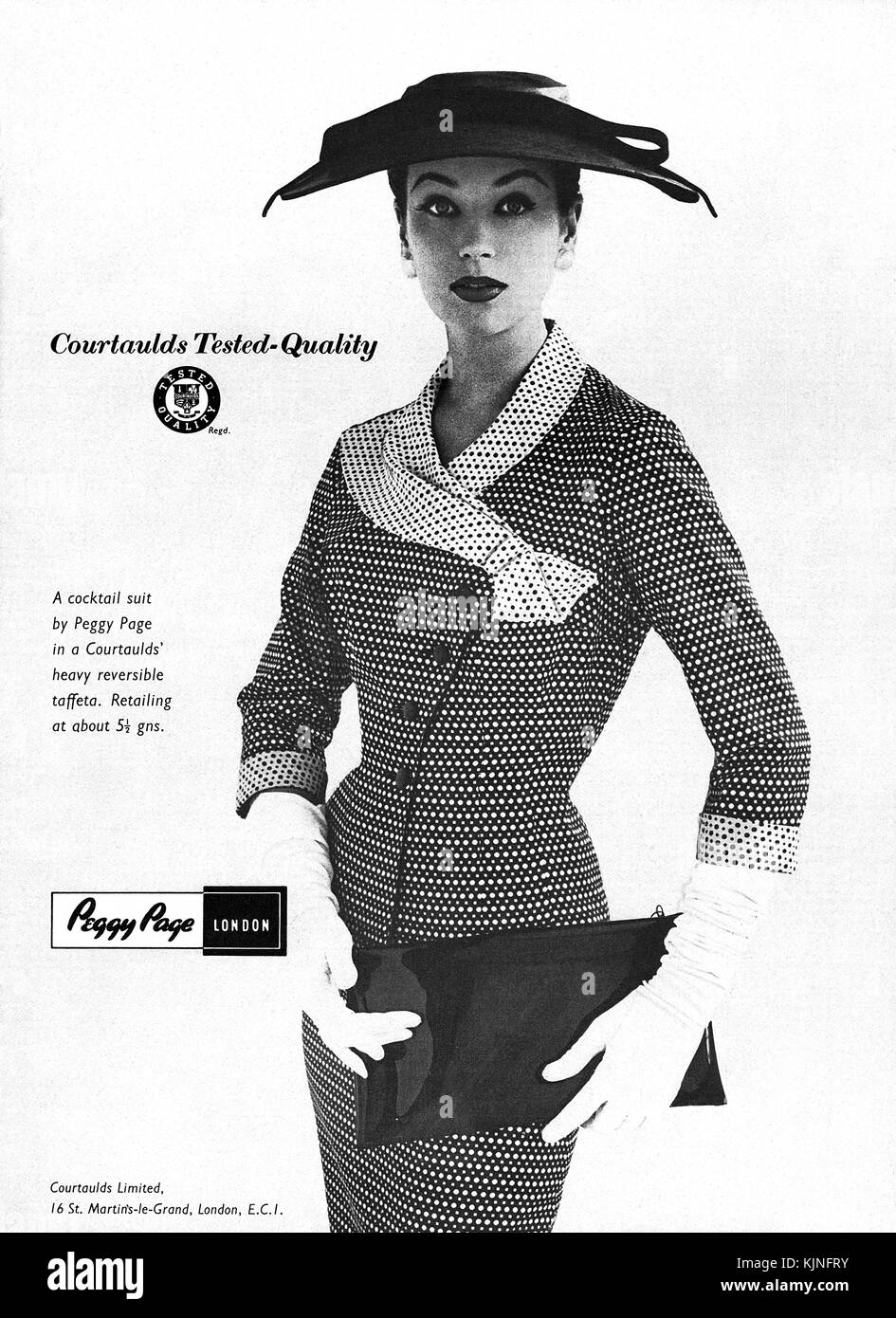1956 British advertisement for a Peggy Page suit made from Courtaulds ...
