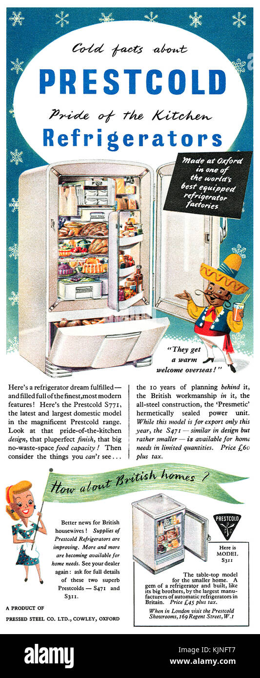 1949 British advertisement for Prestcold refrigerators Stock Photo - Alamy