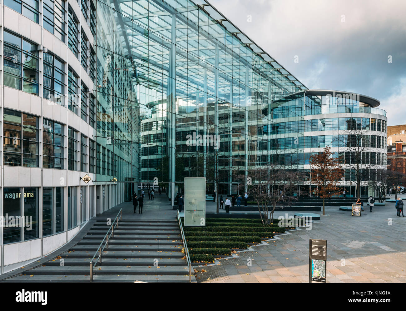 Modern glass entrance of Tower Place East in Tower Hill, City of Stock ...