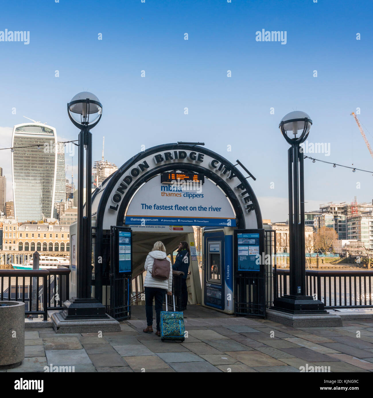 Passengers enter the London Bridge City Pier a service offered by ...