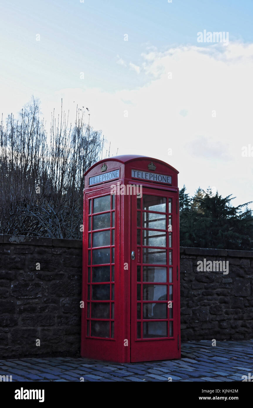 Red telephone box, New Lanark, Scotland Stock Photo - Alamy