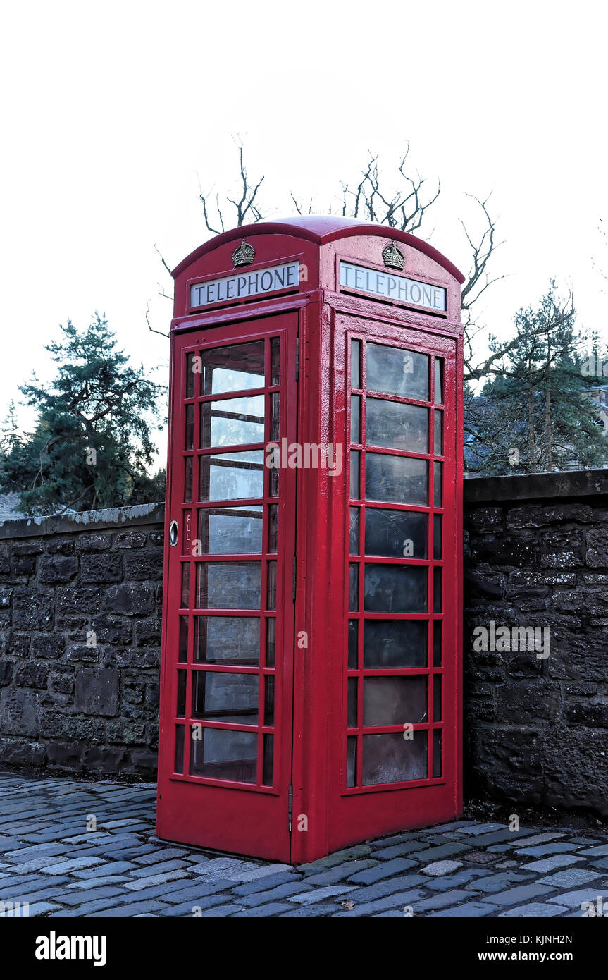 Red telephone box, New Lanark, Scotland Stock Photo - Alamy