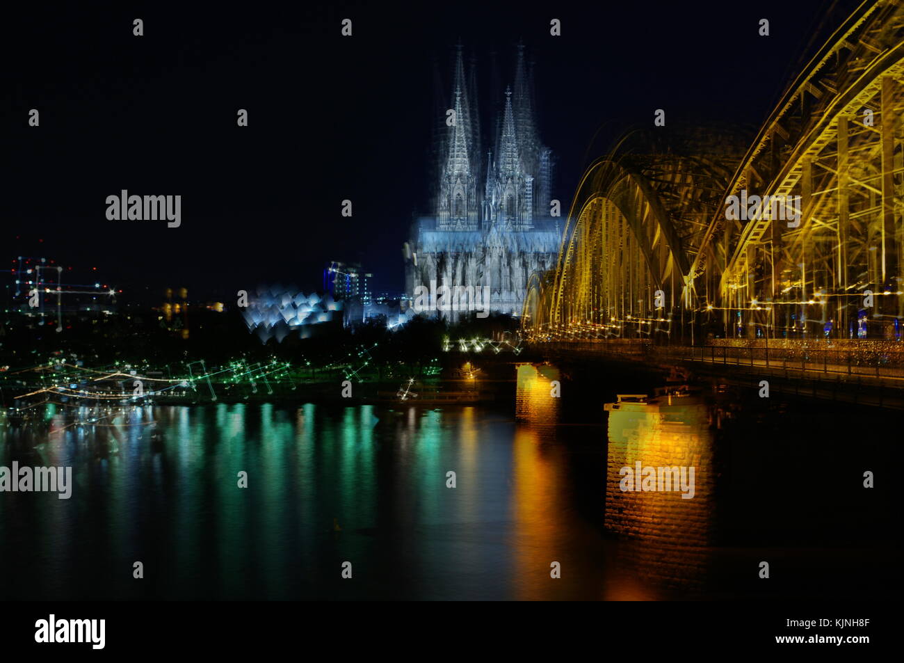Cologne Panorama Night Stock Photo - Alamy