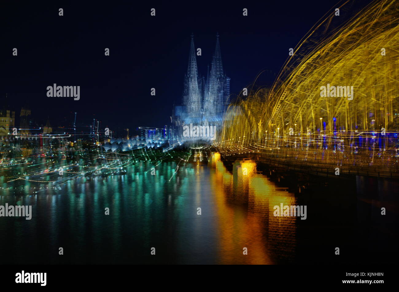 Cologne Panorama Night Stock Photo - Alamy