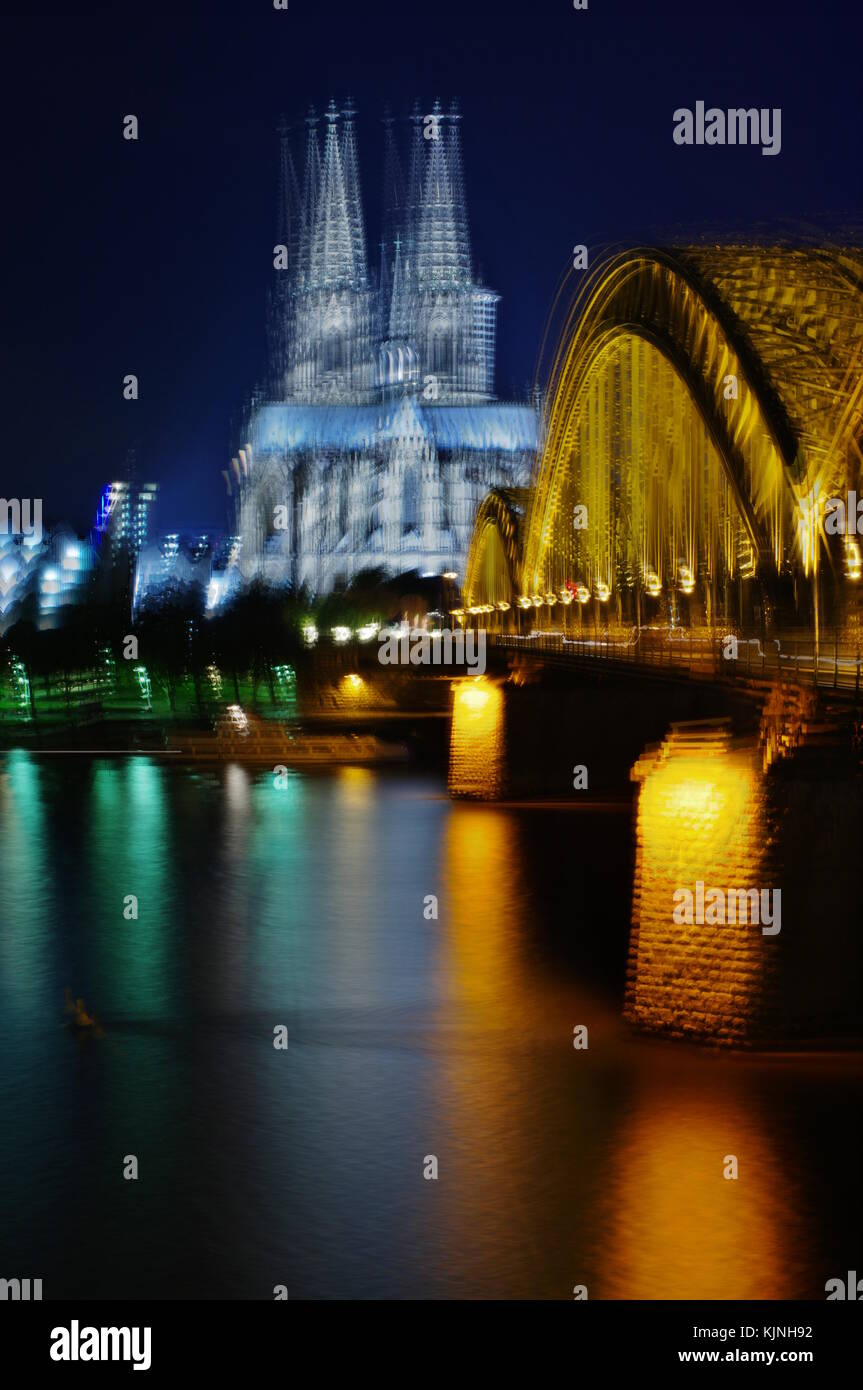 Cologne Panorama Night Stock Photo - Alamy