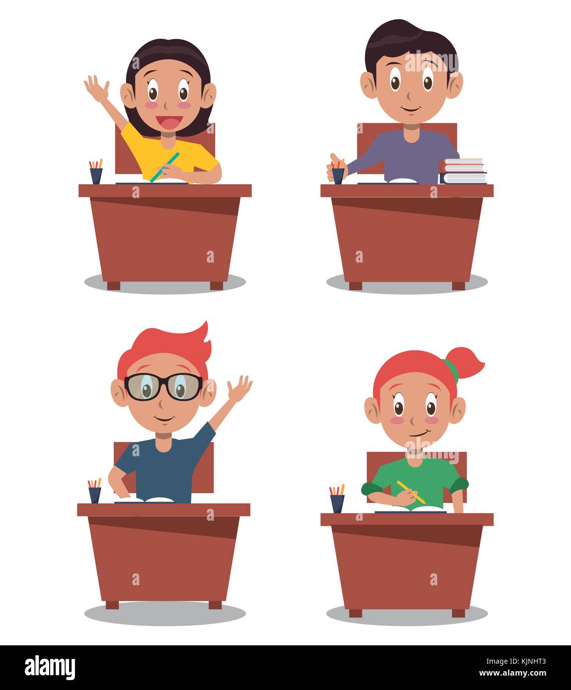 Little stutends on desk cartoon Stock Vector Image & Art - Alamy