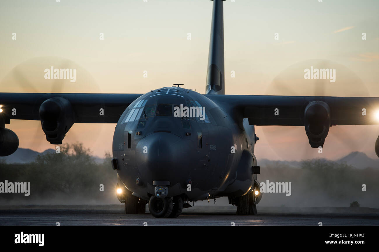 U.S. Air Force C-130 Hercules lands on an expeditionary runway set-up ...