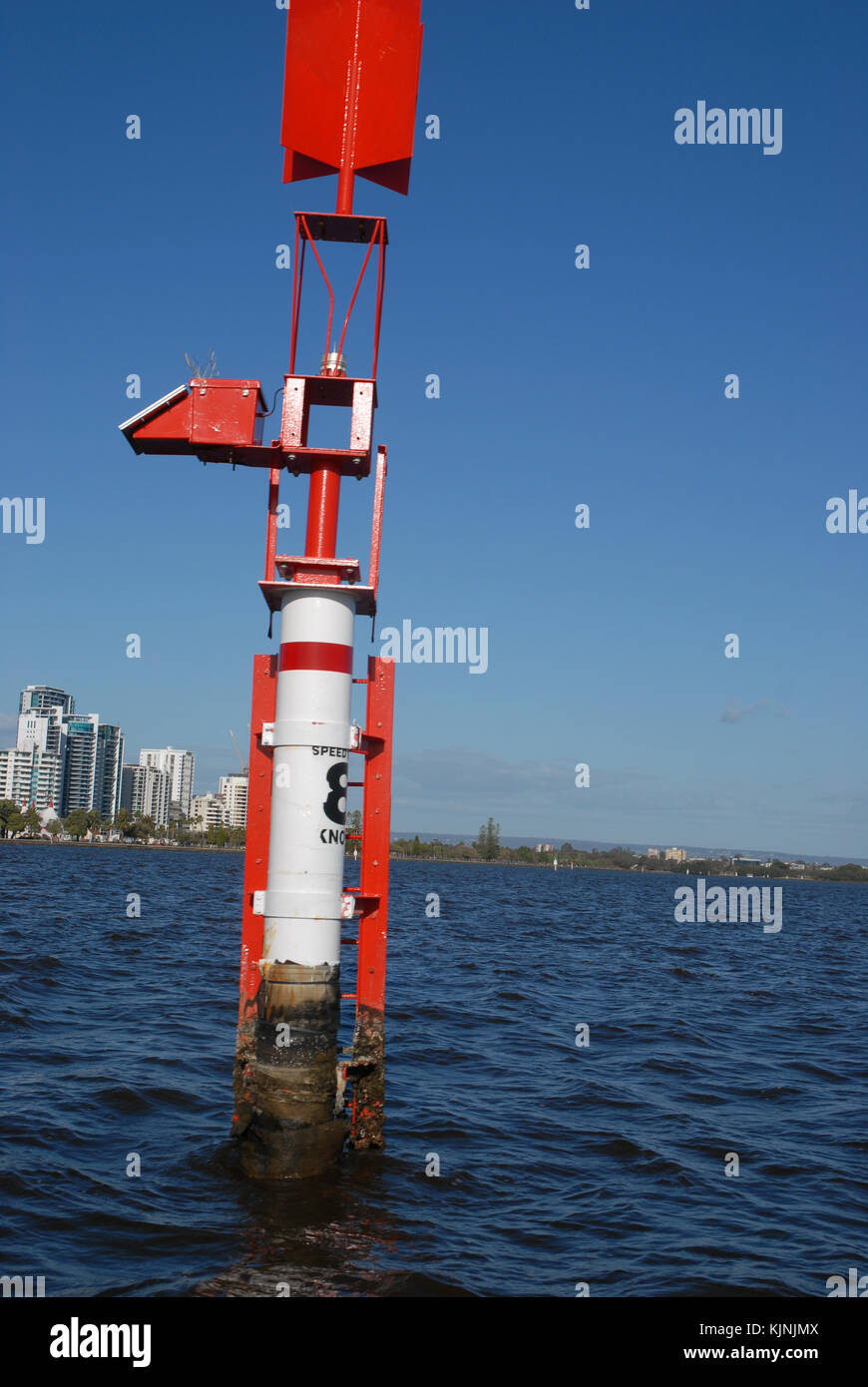 Red safety buoy in the middle of the swan river, Perth, Australia Stock ...