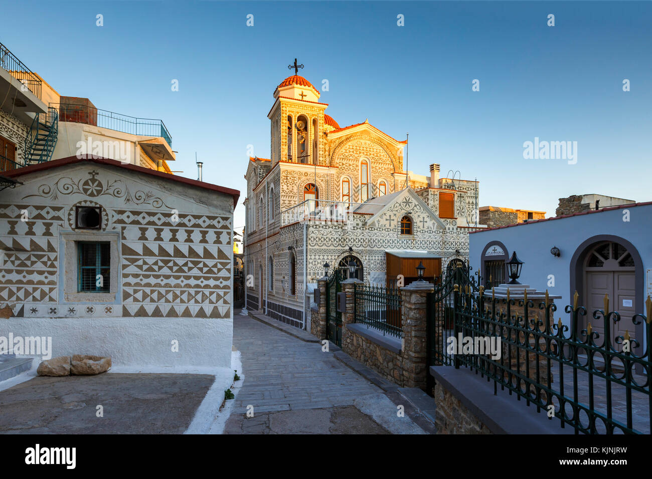 Church with traditional decoration in Pyrgi village on Chios island ...