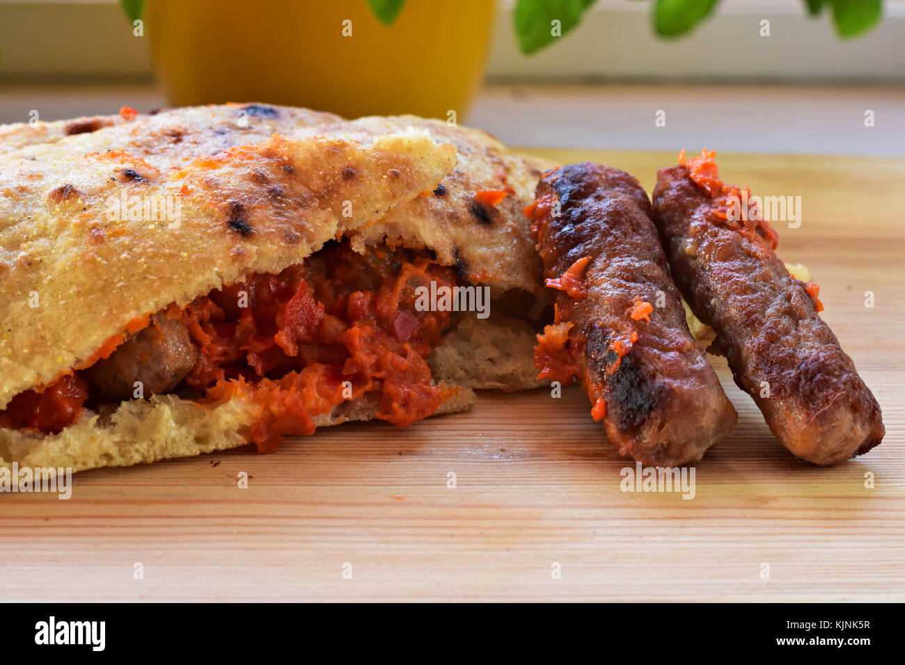 Traditional Bosnian and Balkans food, meat in bread, cevapi Stock Photo ...