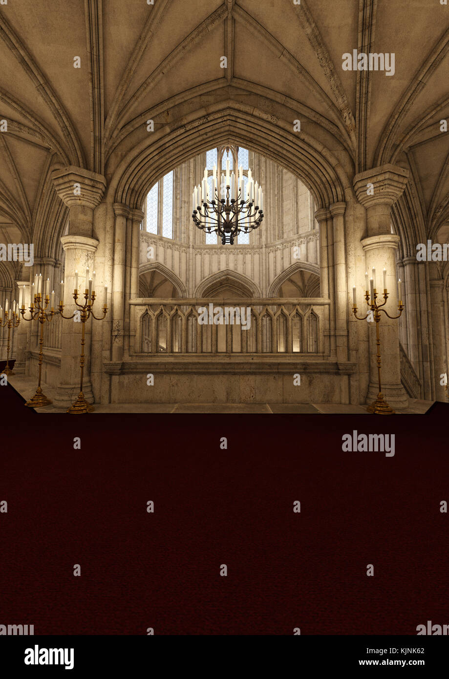 3D rendering of a beautiful fairy tale castle, candles and window Stock ...