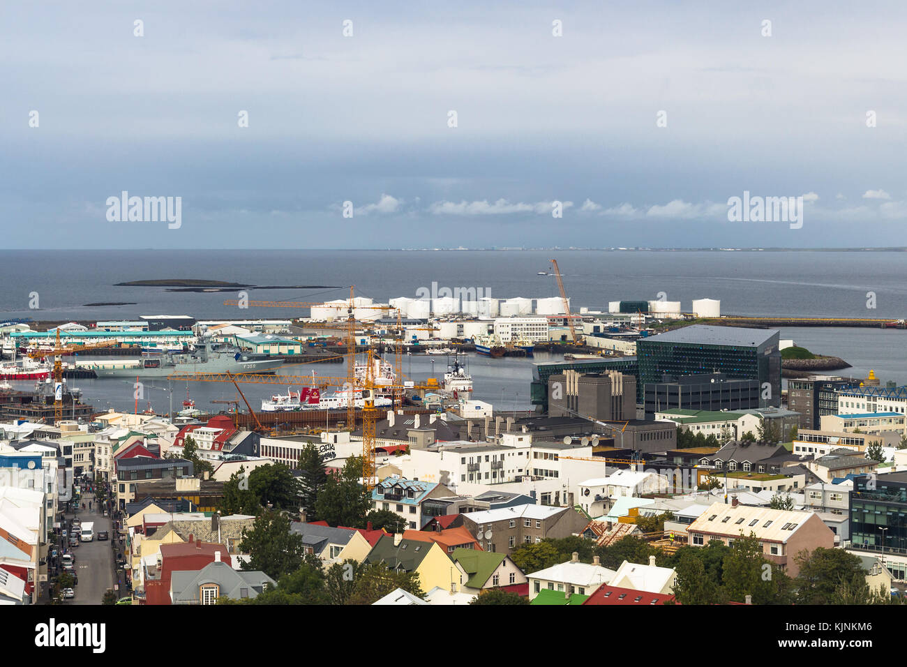 REYKJAVIC, ICELAND - SEPTEMBER 5, 2017: above view of harbour in ...
