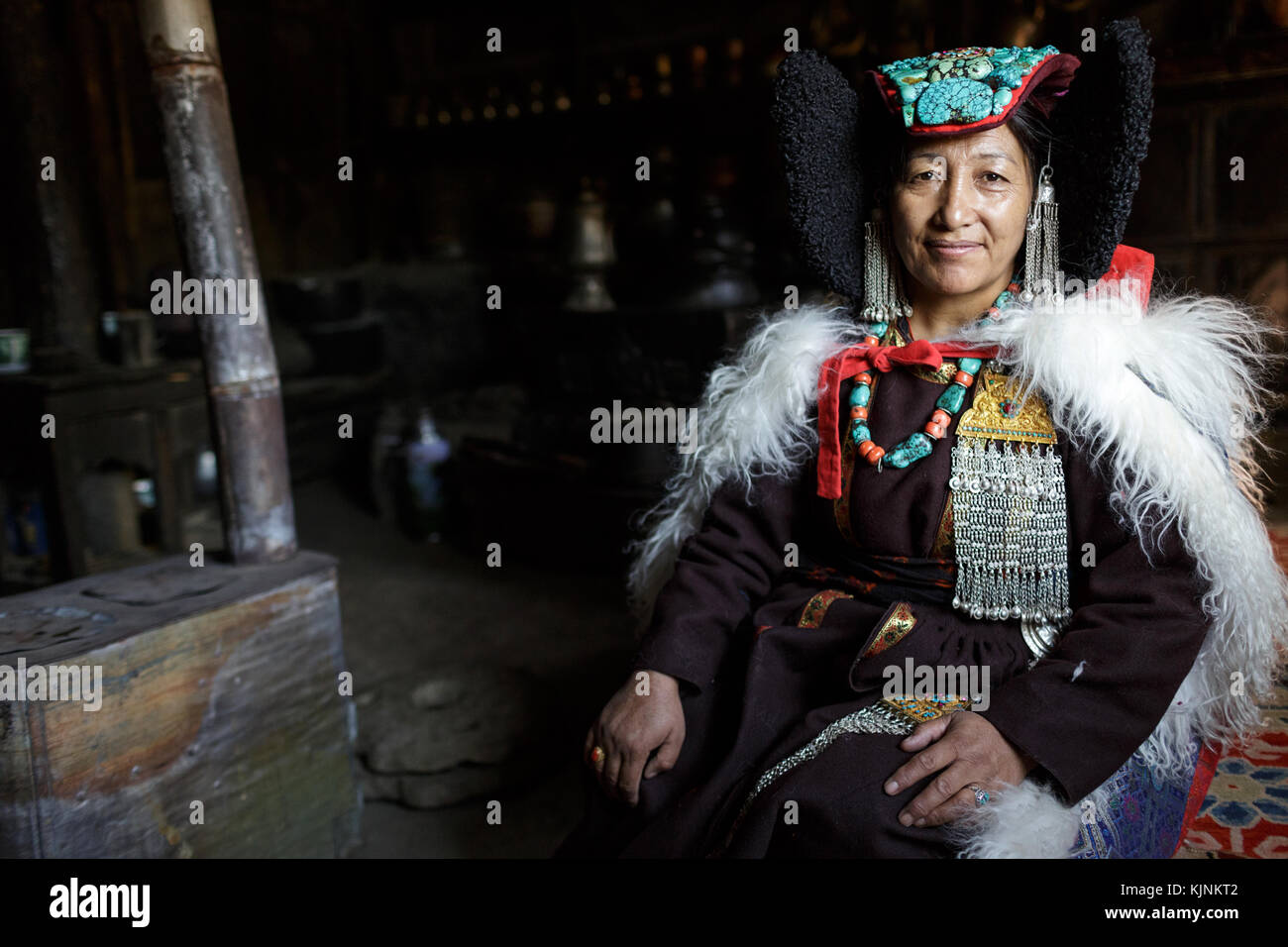 A local woman wearing traditional clothes, Leh, Ladakh, Jammu and ...