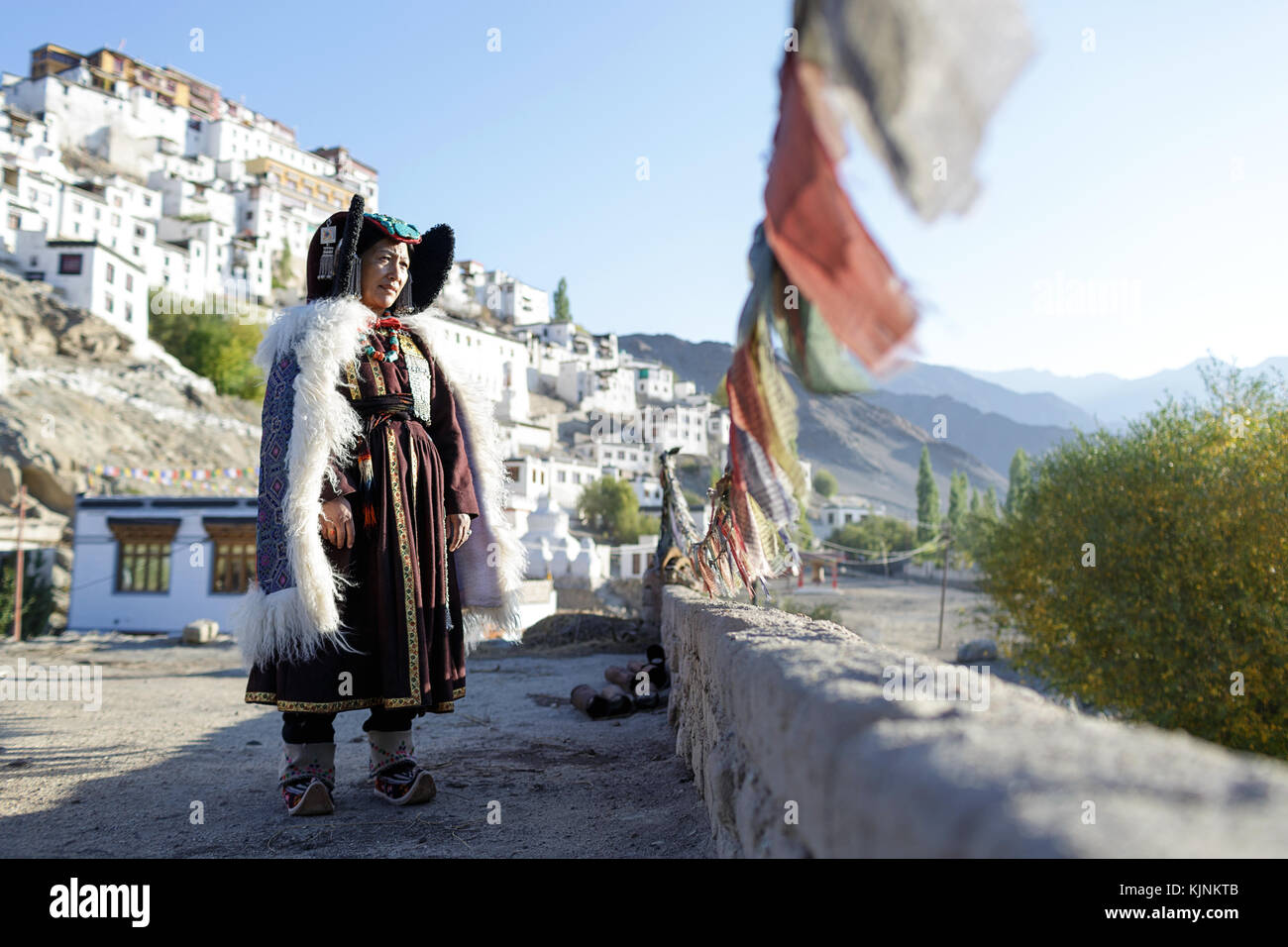 A local woman wearing traditional clothes, Leh, Ladakh, Jammu and ...