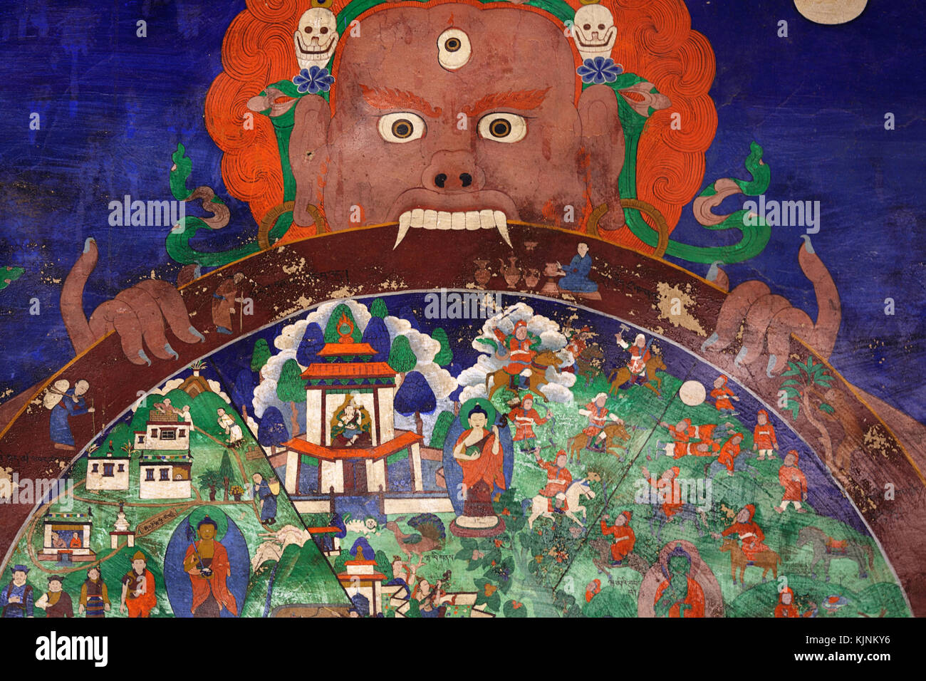 Paintings of buddhist symbols in Likir monastery, Ladakh, Jammu and ...
