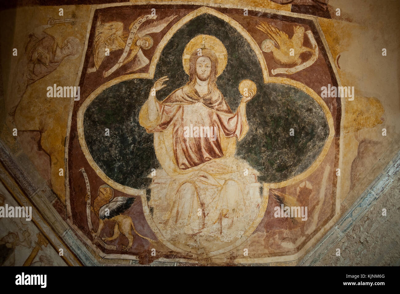 Fresco representing Jesus Christ. Ceiling of the baptistery of Saint ...