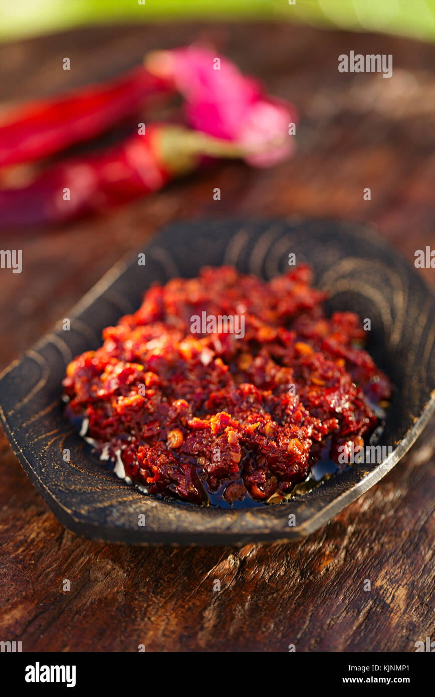 Traditional home-made rose harissa - morrocan red hot chilles paste ...