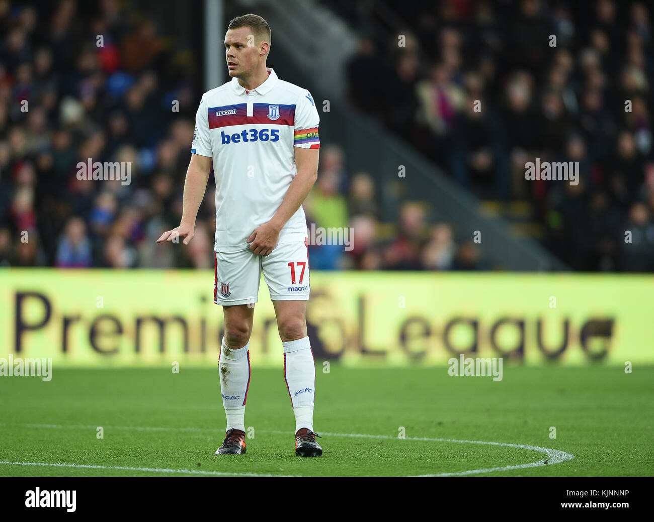 Stoke City's Ryan Shawcross wears a rainbow captain's armband during ...