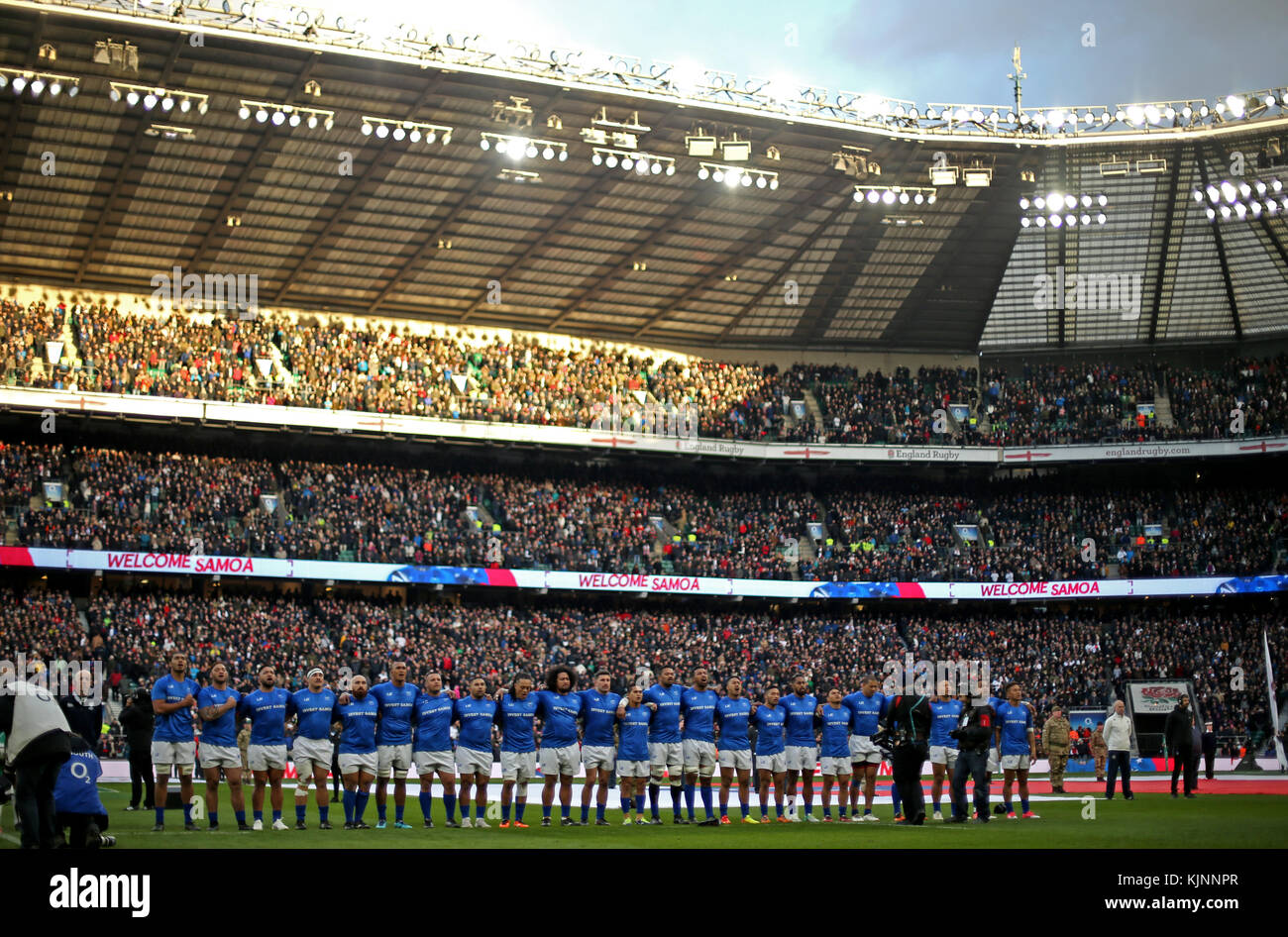 Samoa players sing their national anthem before the Autumn ...