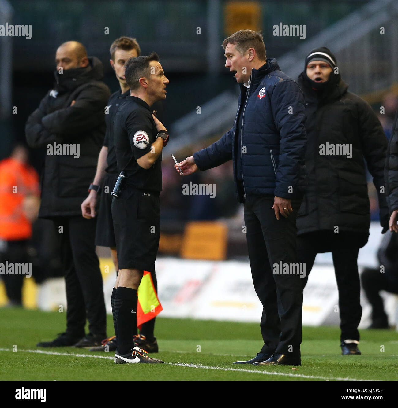 Bolton Wanderers manager Phil Parkinson (right) remonstrates with ...