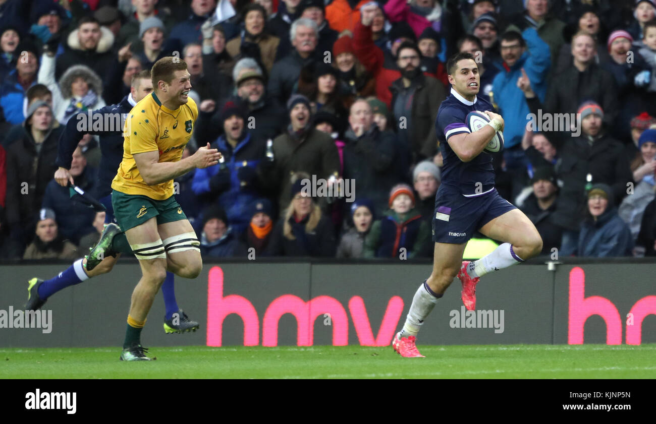 Scotland's Sean Maitland runs away to score his sides fifth try during ...