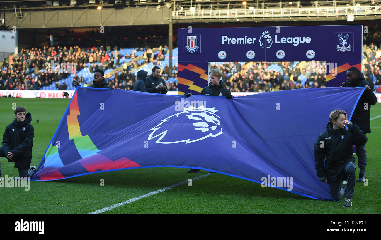 A Premier League flag with rainbow flashes during the Premier League ...